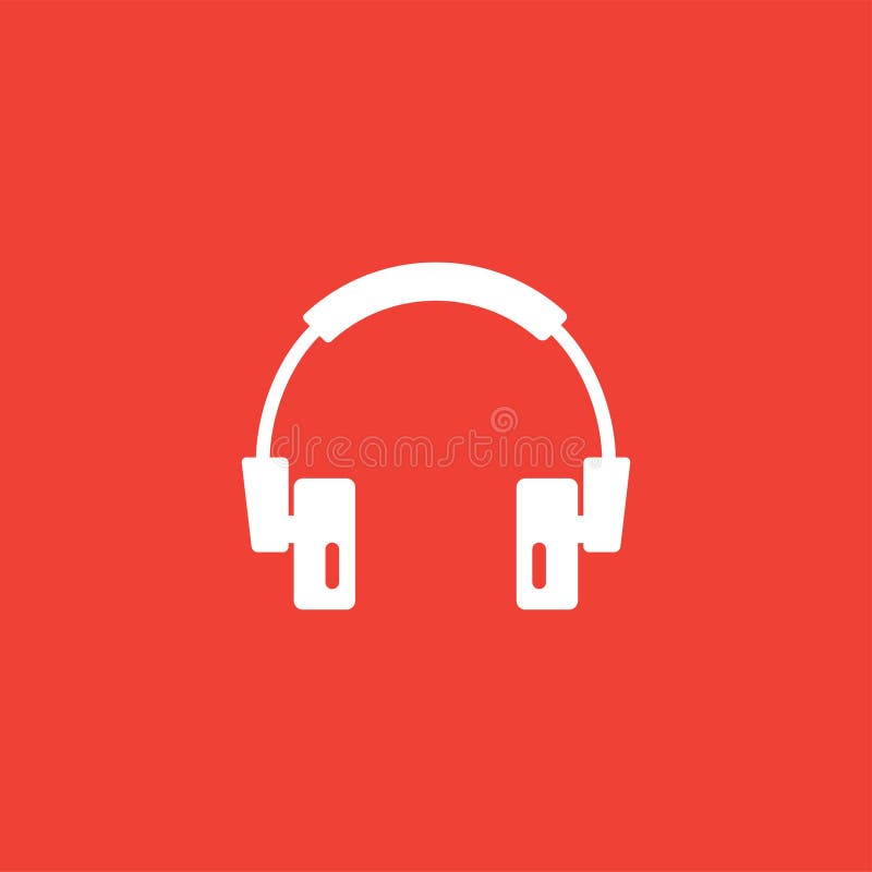 Headphone Icon on Red Background. Red Flat Style Vector Illustration ...