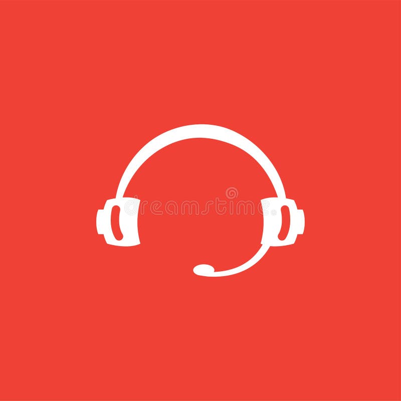 Headphone Red Icon on White Background. Red Flat Style Vector ...