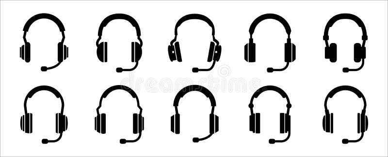 Headphone Icon Set. Headset Vector Icons Set. Built in Microphone. Over ...