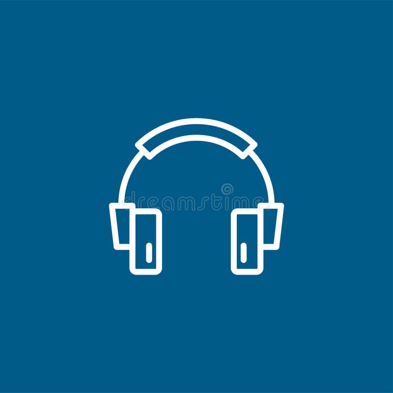 Headphone Line Icon on Blue Background. Blue Flat Style Vector ...
