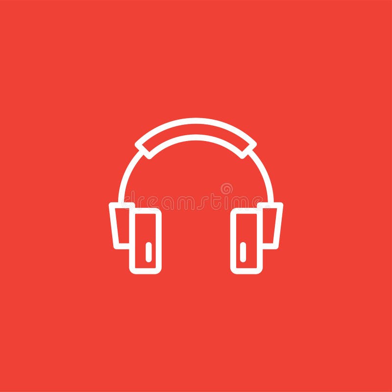 Headphone Line Icon on Red Background. Red Flat Style Vector ...