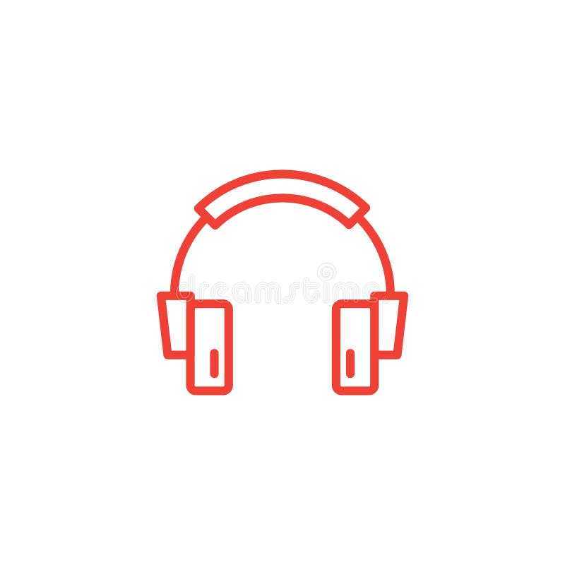 Headphone Line Red Icon on White Background. Red Flat Style Vector ...