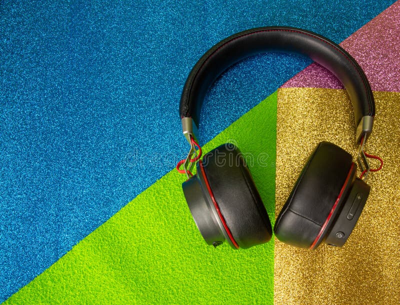 Headphone of Neutral Color, Placed on a Colored Surface, Top View Stock ...