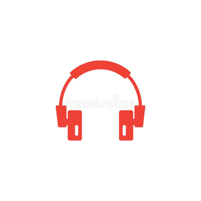 Headphone Red Icon on White Background. Red Flat Style Vector ...