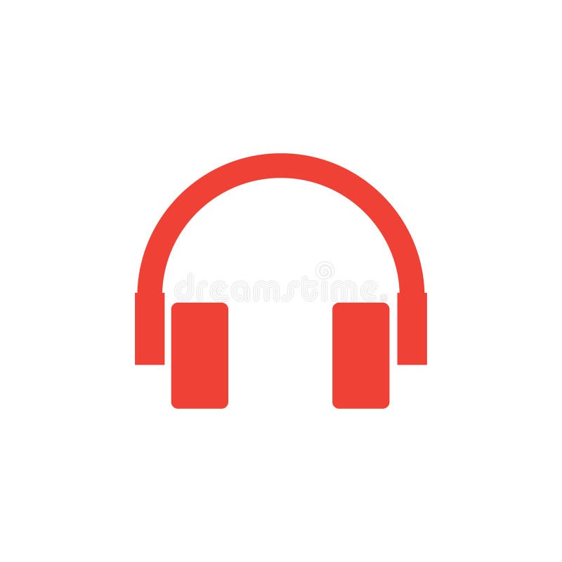 Headphone Red Icon on White Background. Red Flat Style Vector ...