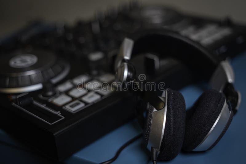 Headphone and Sound Audio Controller Music Mixer Dj Pult Stock Photo ...