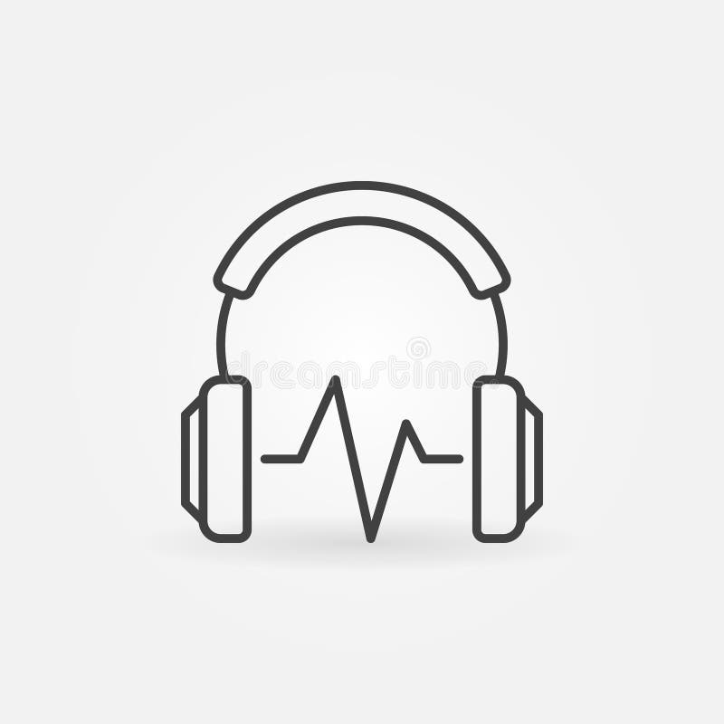 Headphone with Sound Wave Vector Icon in Thin Line Style Stock Vector ...
