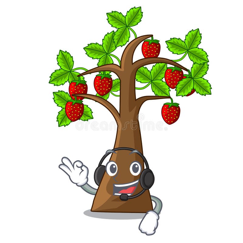 With Headphone Strawberry Tree Isolated with the Cartoon Stock Vector ...