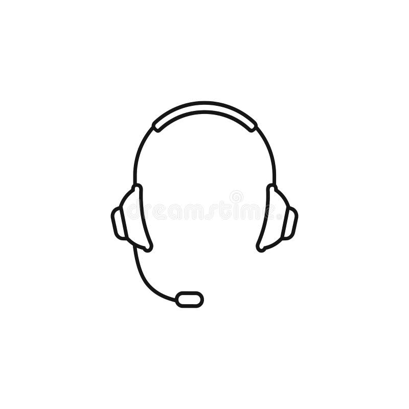 Headphone for Support or Service - Vector Line Icon Isolated on White ...