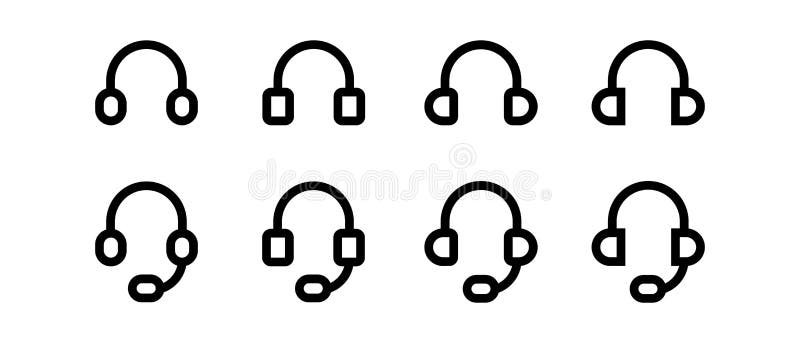 Headphone Vector Icon Set. Earphone Headset with Microphone Symbol ...