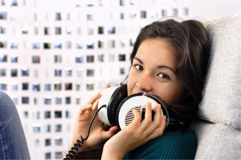 Headphone woman stock photo. Image of lounging, dream - 1307338