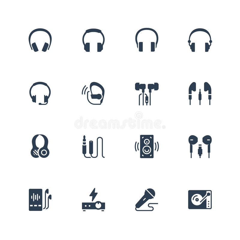 Headphones and Audio Equipment Icons in Glyph Style Stock Vector ...