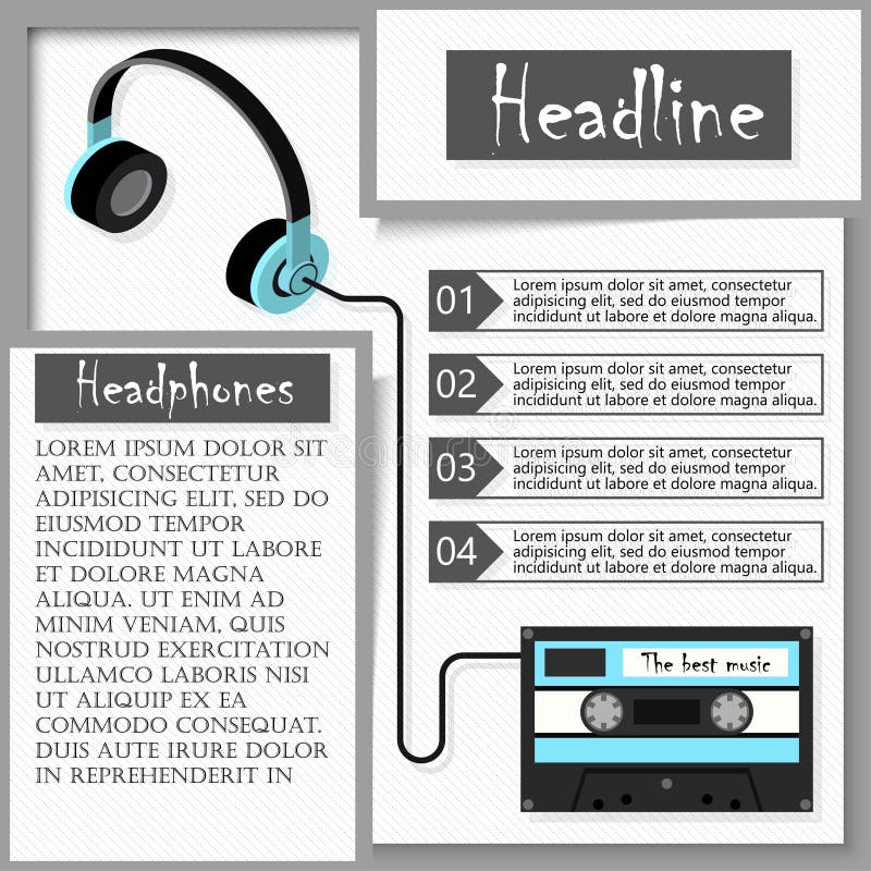 Headphones and Audiocassette. Infographics Stock Illustration ...