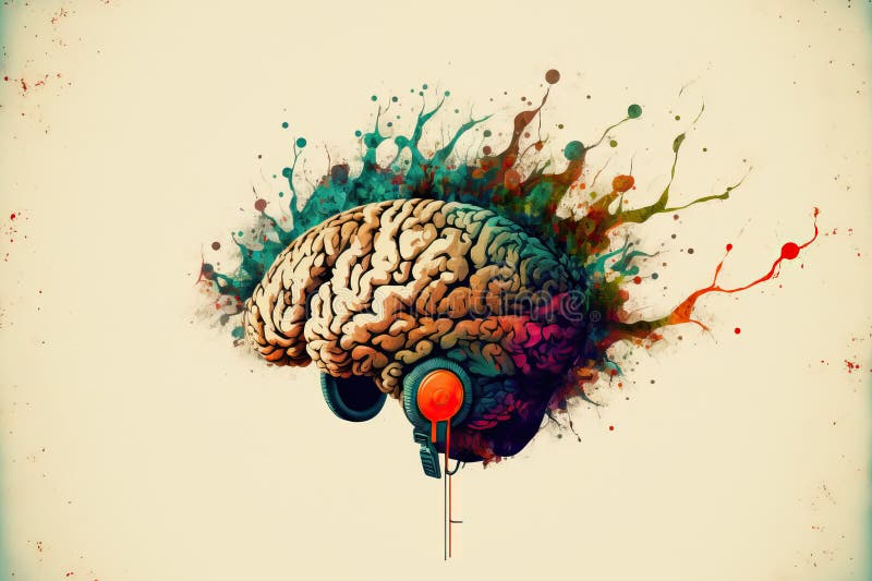 Headphones and the Brain the Arts, Music, Etc Stock Illustration ...