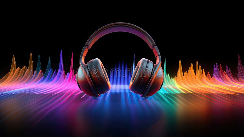 Headphones and Colourful Sound Waves Stock Illustration - Illustration ...