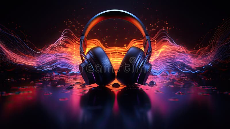 Headphones and Colourful Sound Waves Stock Illustration - Illustration ...
