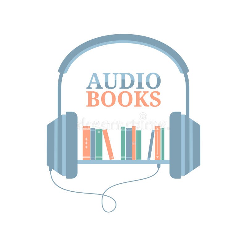 Headphones With Play Button Connected To An Open Book Flat Vector