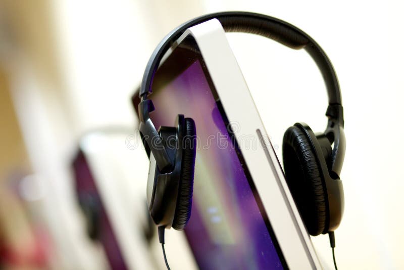 Headphones and Desktop Computer Stock Image - Image of headphones ...