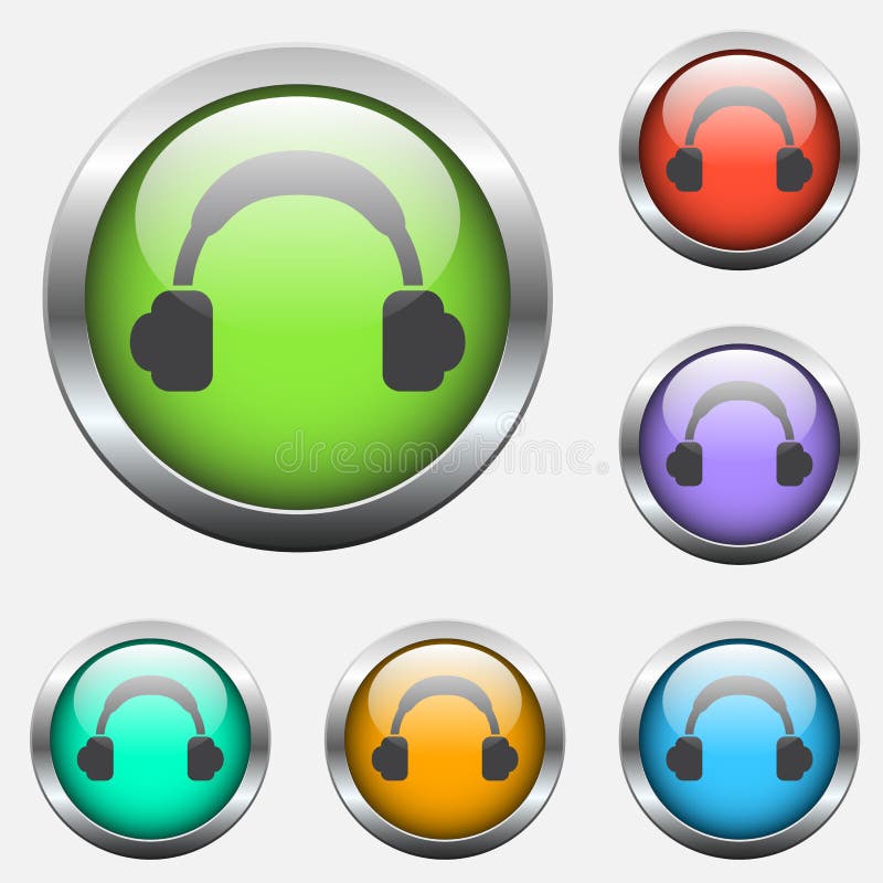 Headphones glass buttons stock illustration. Illustration of audio ...