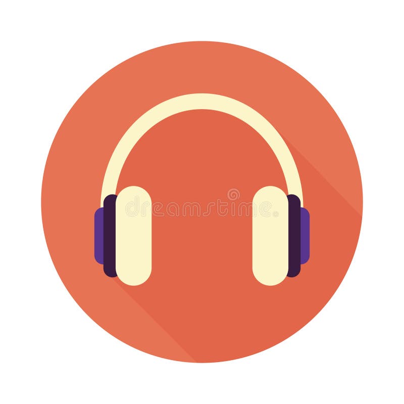 Headphones Icon in Flat Style on Round Orange Background Stock Vector ...