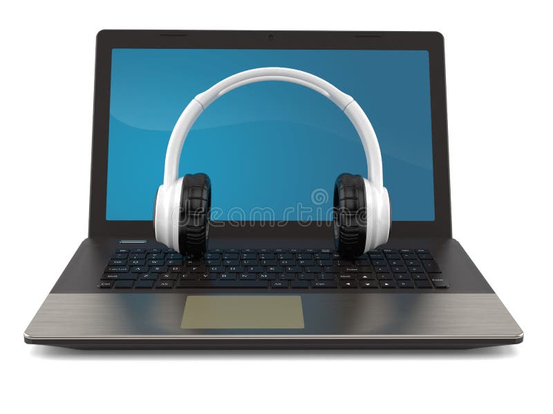 Set Air Headphones in Box, Laptop with Music Note, Music Recording ... Set Air Headphones in Box, Laptop with Music Note, Music Recording ...