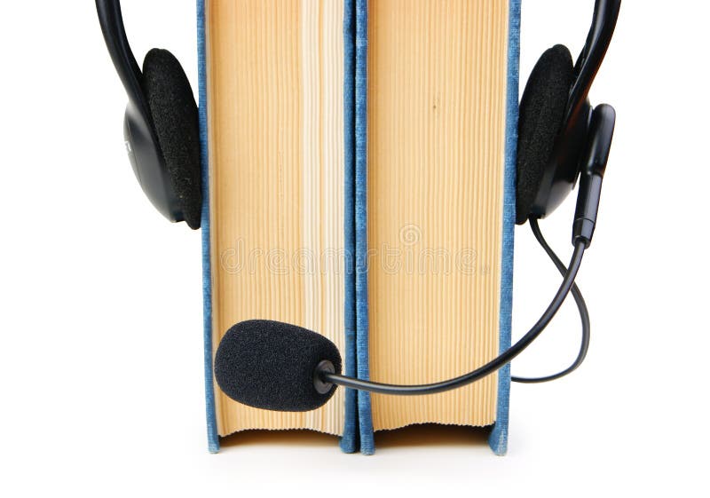 Headphones with a Microphone and a Stack of Books on White Background ...
