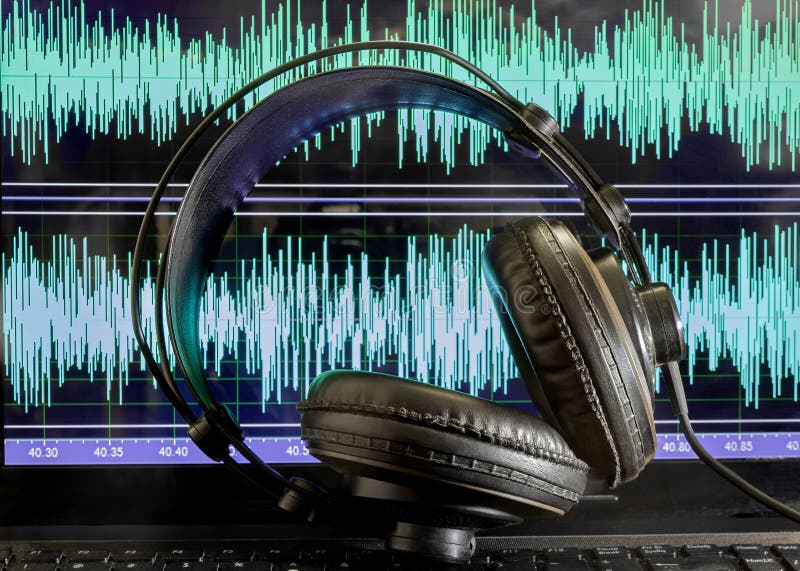 Headphones and Monitor with Recording Stock Image - Image of software ...