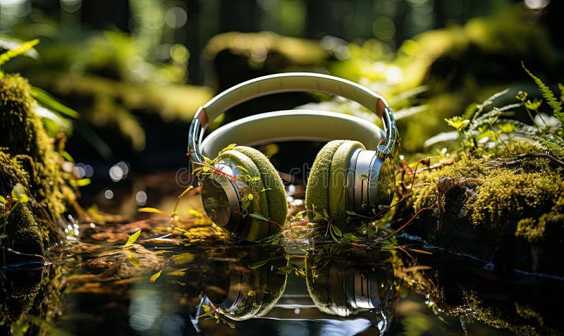 Headphones on Moss-Covered Ground Stock Image - Image of ground ...