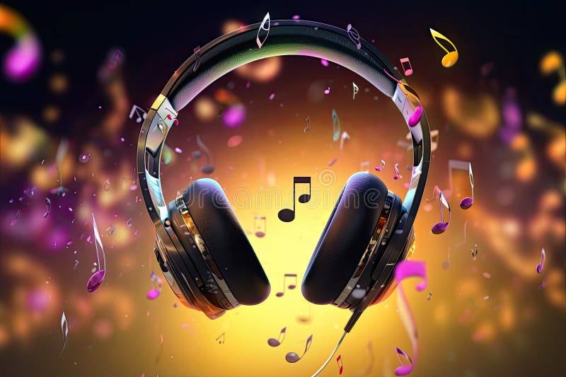 Headphones and Musical Notes Flying in Air, Ai Generated Stock ... Headphones and Musical Notes Flying in Air, Ai Generated Stock ...