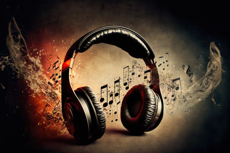 Headphones and Musical Notes in a Music Concept. Use Copy Space Stock ...