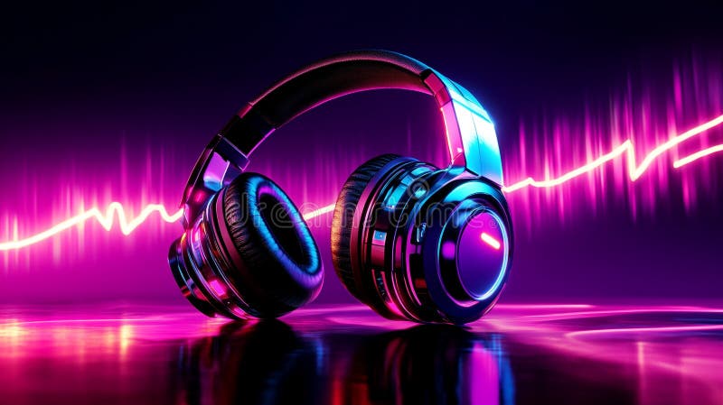 Headphones with Neon Lights Music Technology Concept Stock Illustration ...