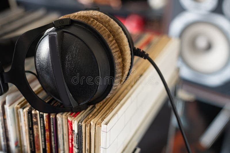 Headphones and Records Collection. Close-up Editorial Stock Photo ...