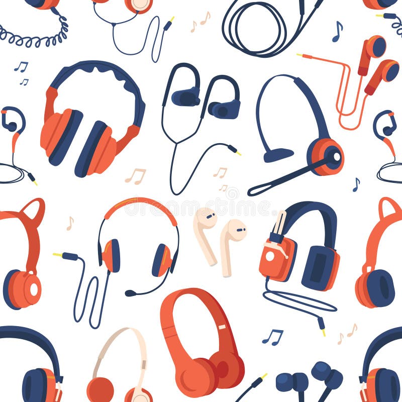 Headphones Seamless Pattern Featuring Different Styles and Types of ...