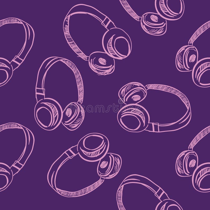 Headphones Seamless Pattern. Hand Drawn Stock Vector - Illustration of ...