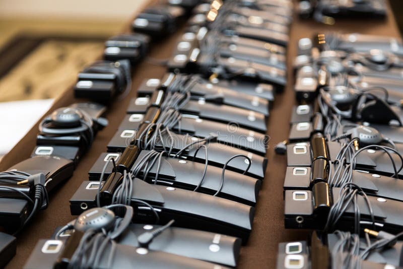 Female Interpretr Simultaneous Interpreter Booth Stock Photo - Image of ...