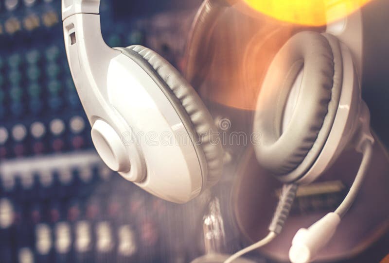 Headphones on sound mixer stock photo. Image of mixer - 1395358