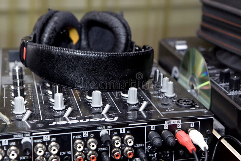 Headphones on sound mixer stock photo. Image of mixing - 14774606
