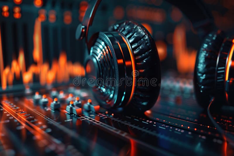 Headphones on Sound Mixer in Music Studio. Ai Generative Stock Image ...