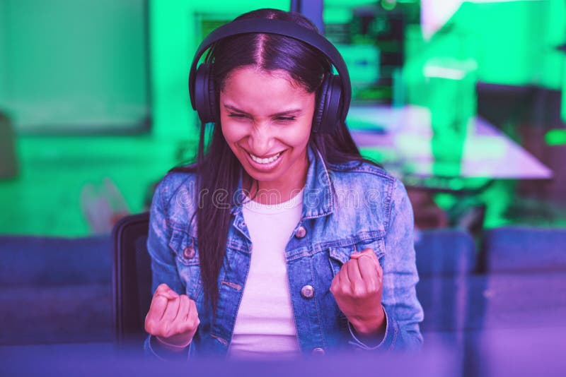 Headphones Success And Celebration Of Hacker On Computer After Hacking