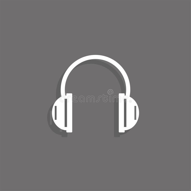 Headphones. White Vector Icon on a Gray Background with a Shadow. Stock ...