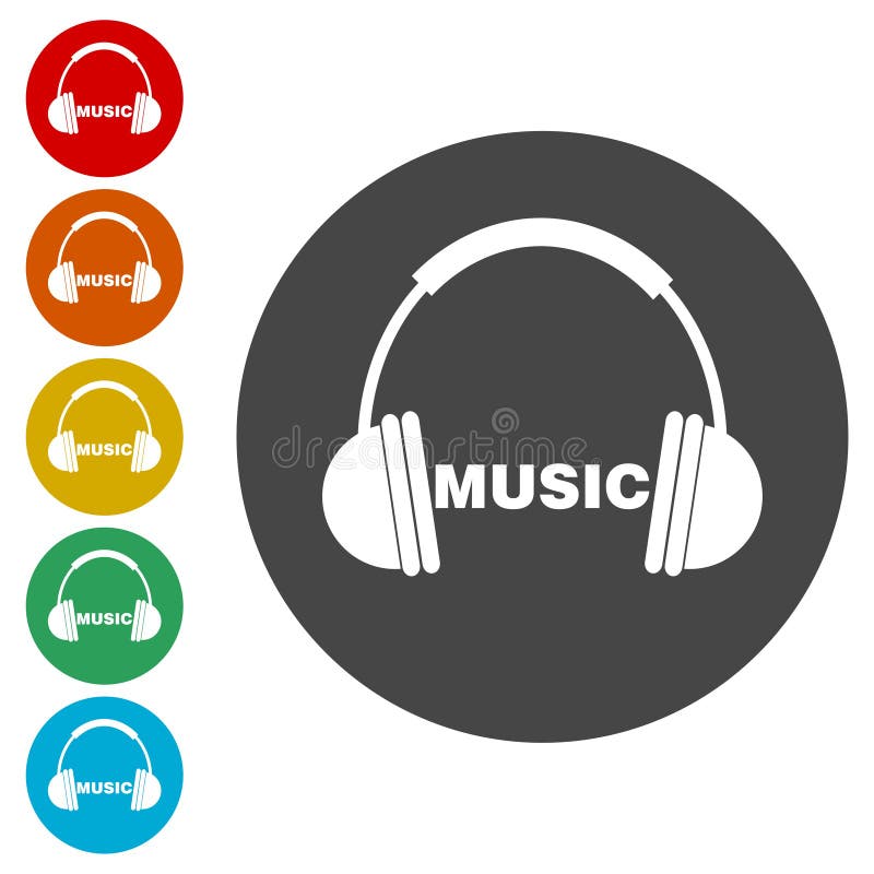Headphones and Word Music, 6 Colors Included Stock Vector ...