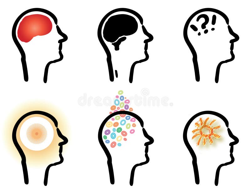 Heads with brain and ideas stock illustration. Illustration of ...