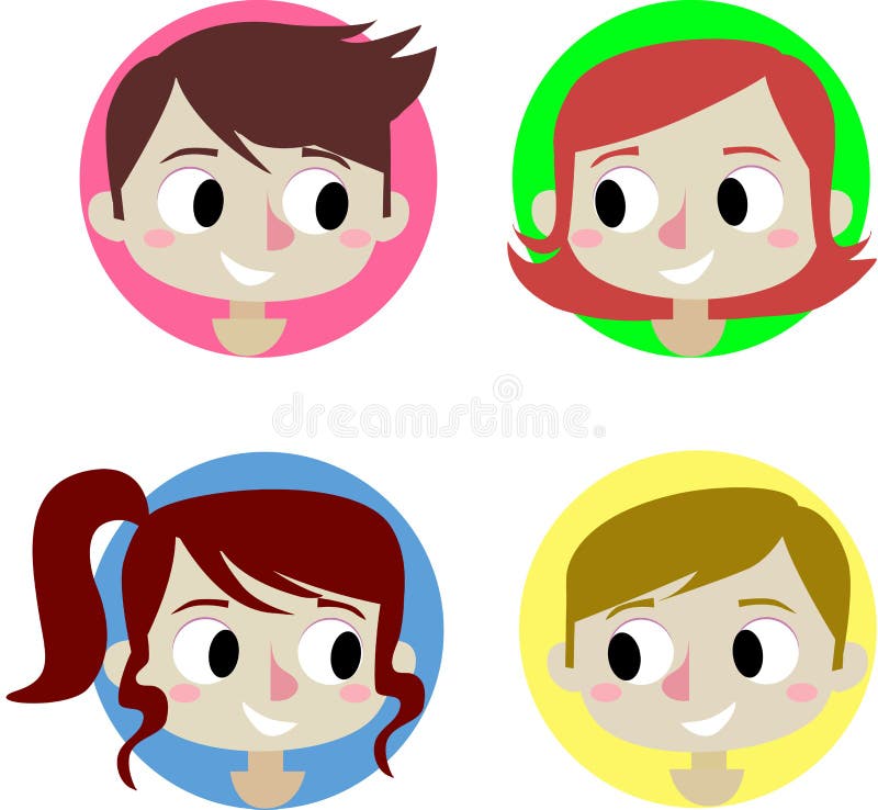 Heads of Four Child Characters in Circles Stock Illustration ...