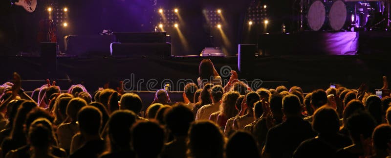 Heads of People Spectators during the Live Show the Lights on the Stage ...