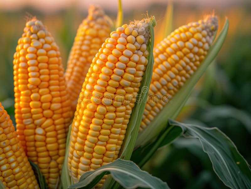 Heads of raw corn in field stock illustration. Illustration of corn ...