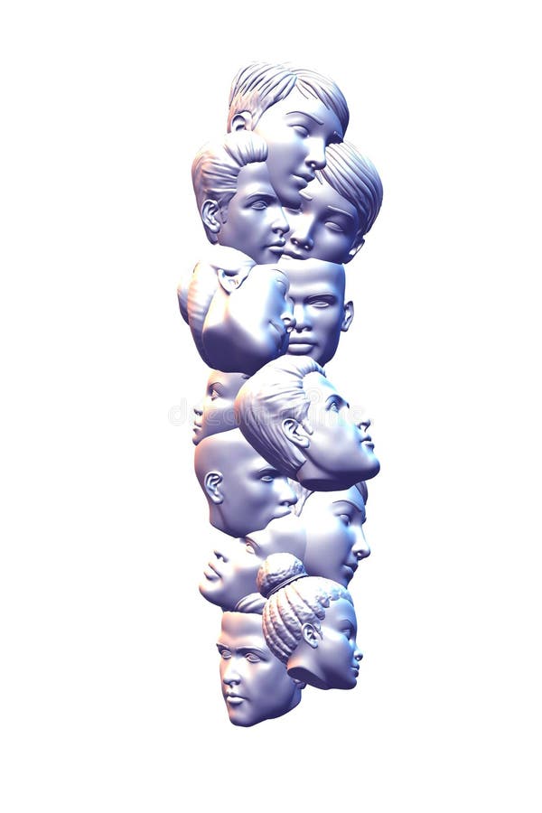 Heads of Statues Placed in the Shape of a Column Stock Illustration ...