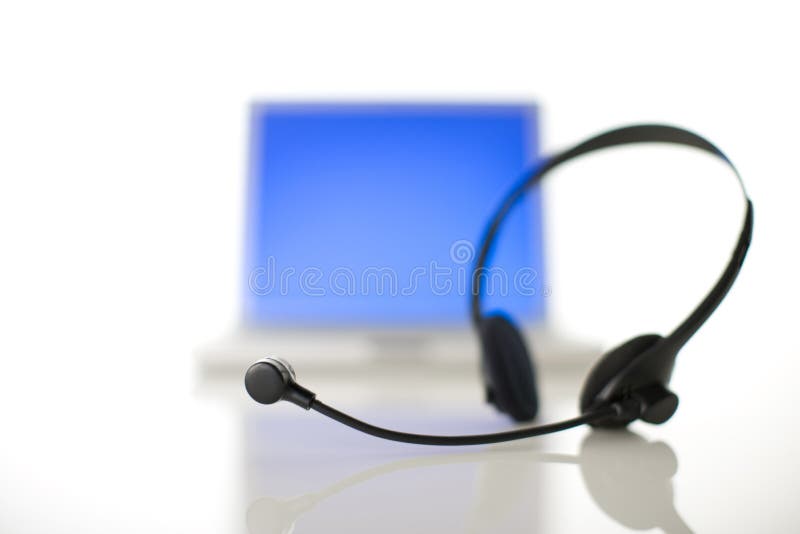 Computer and headset stock image. Image of consultant - 15825743