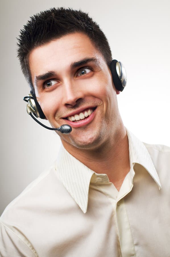 Young Professional Call Center Agent Male Talking Stock Image - Image ...