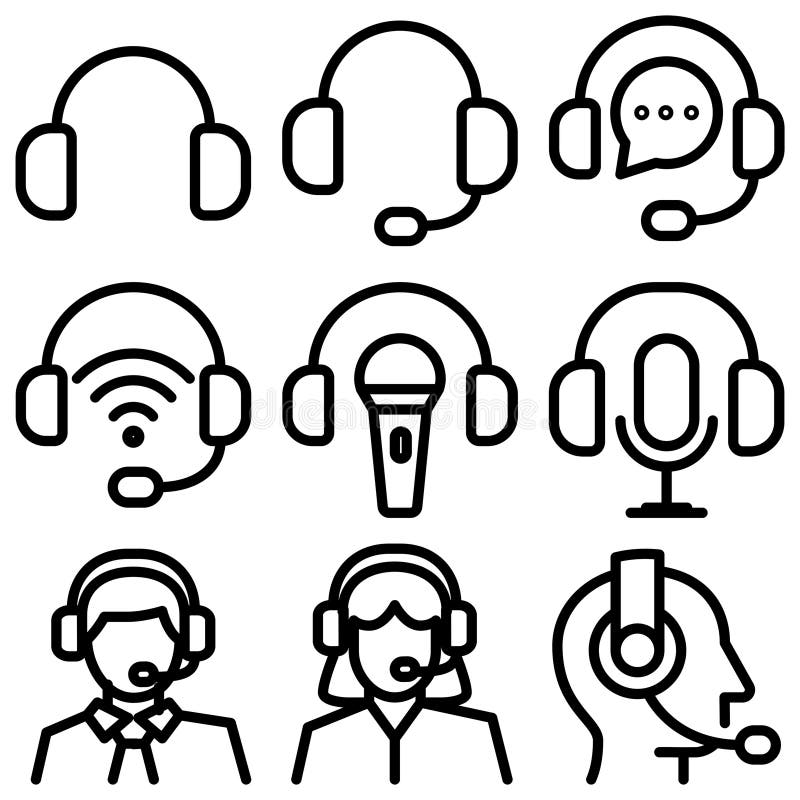 Headset for Communication and Support Icon Set Stock Vector ...