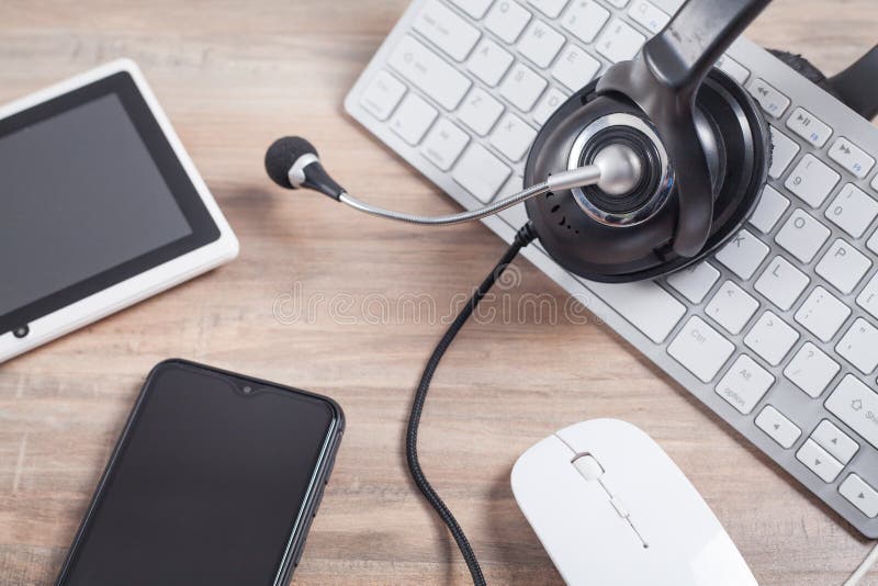 Headset on the Computer Keyboard. Call Center Stock Photo - Image of ...